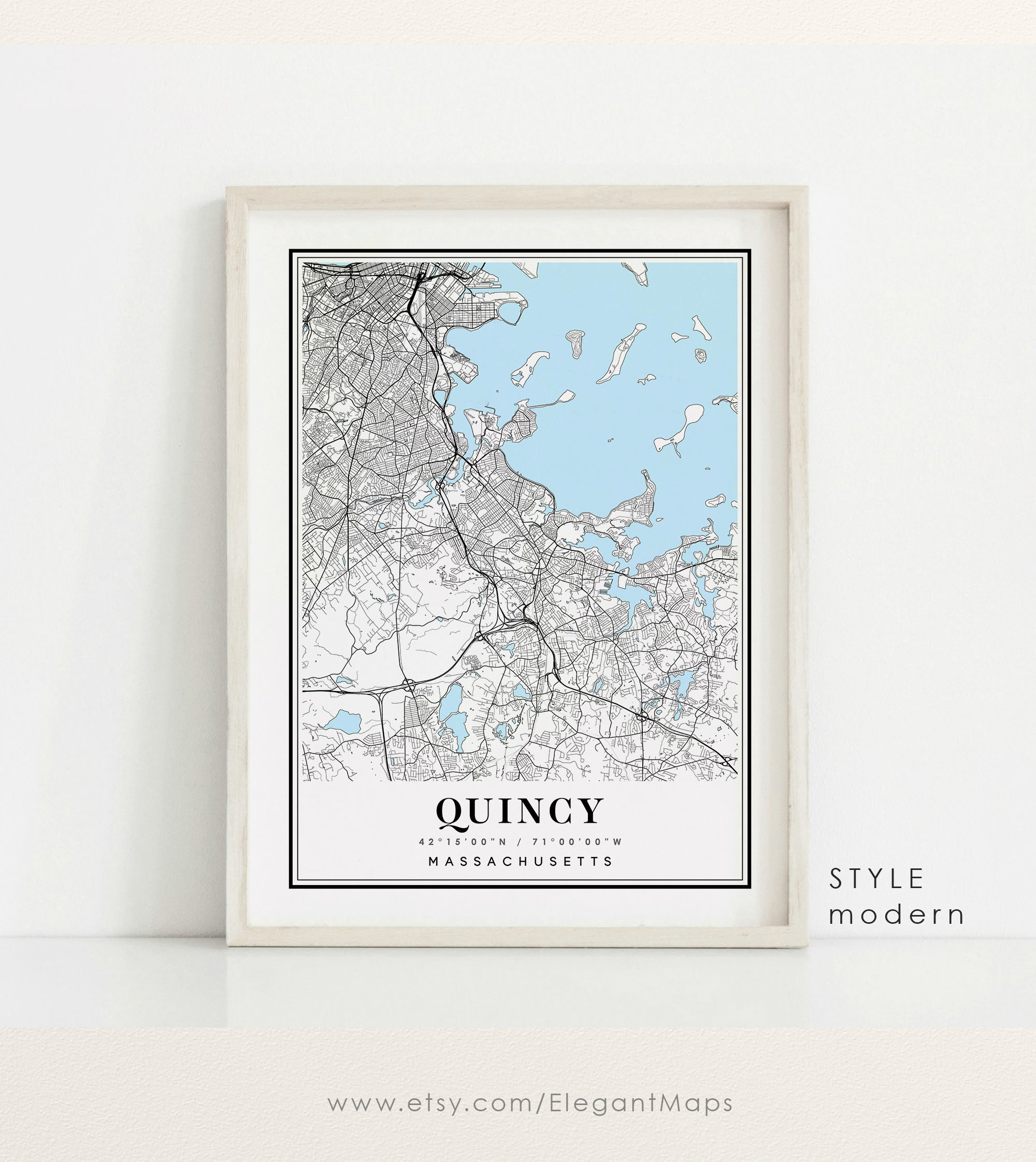 Quincy Massachusetts Map Quincy MA Map Quincy City Map - Etsy
