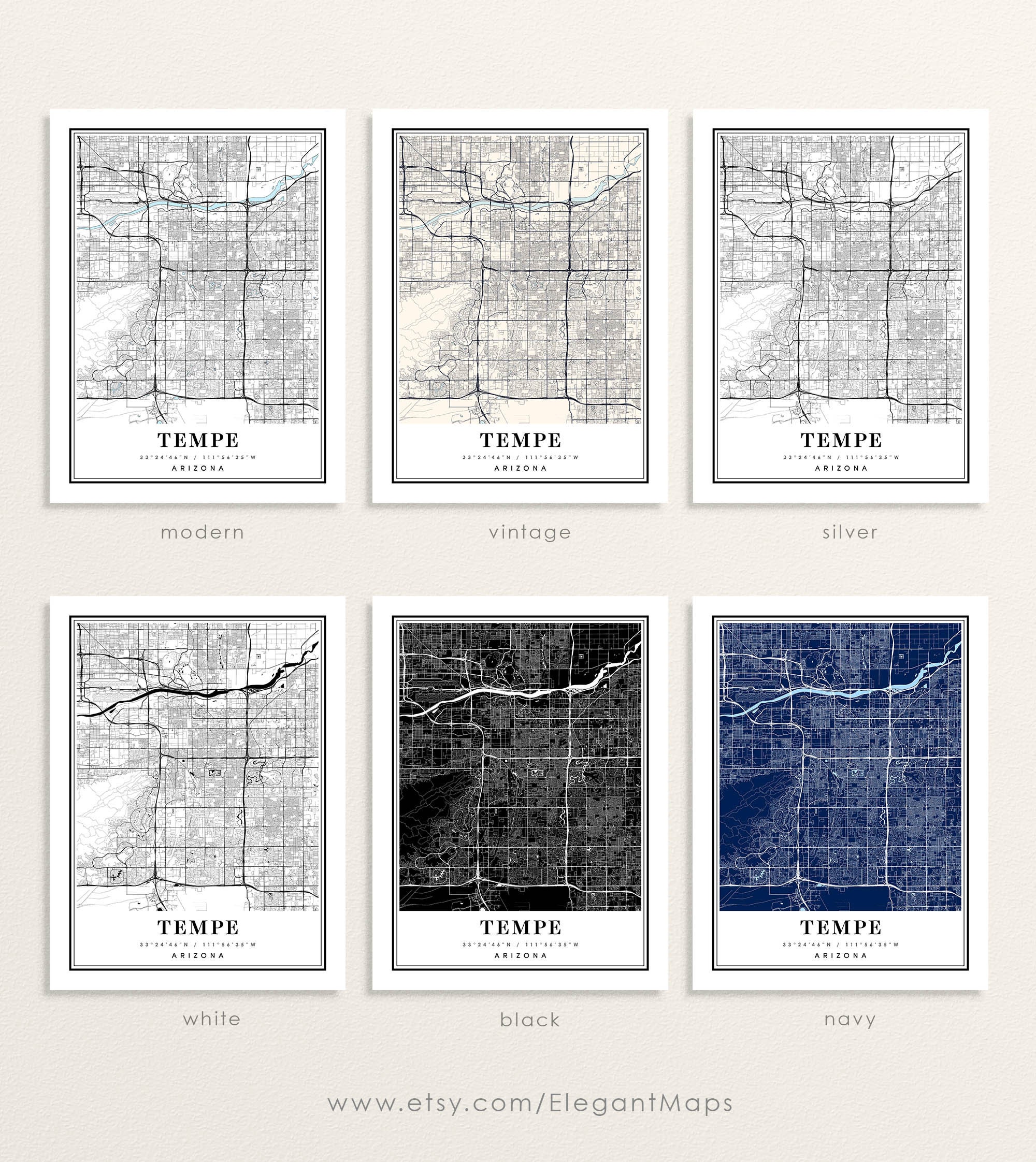 Tempe Arizona Map Tempe AZ Map Tempe City Map Tempe Print - Etsy