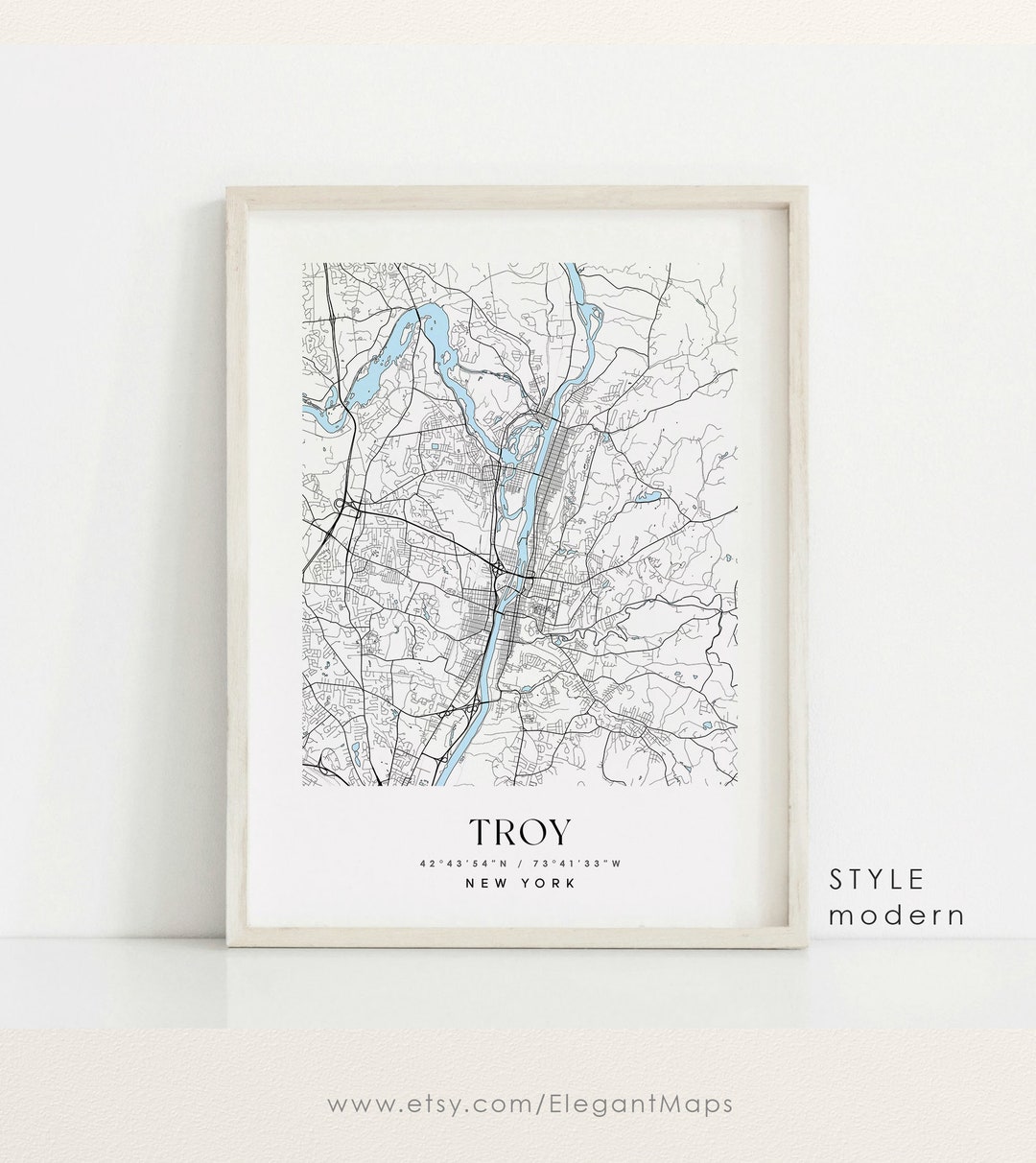 Troy New York Map, Troy NY Map, Troy City Print, Troy Poster, Troy Art ...