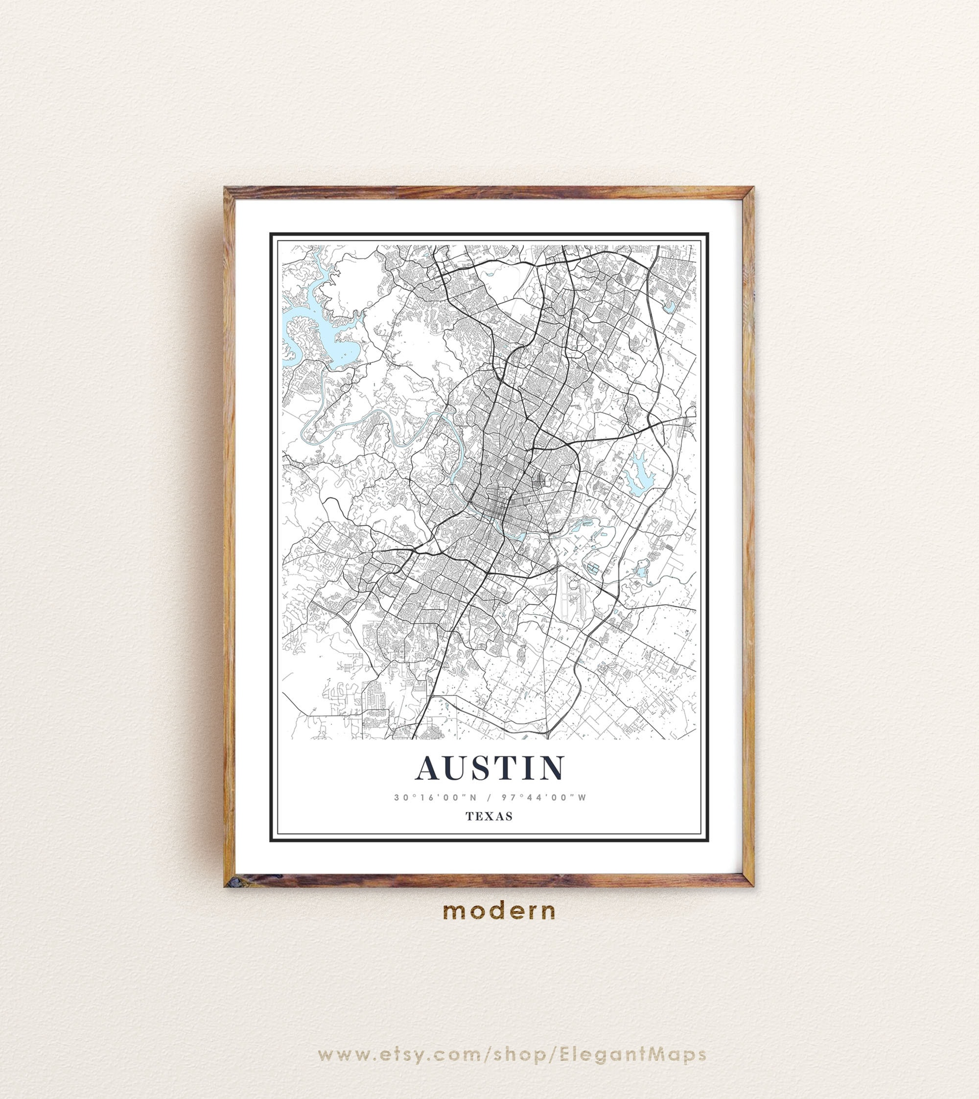 Austin Texas map Austin TX map Austin city map Austin | Etsy