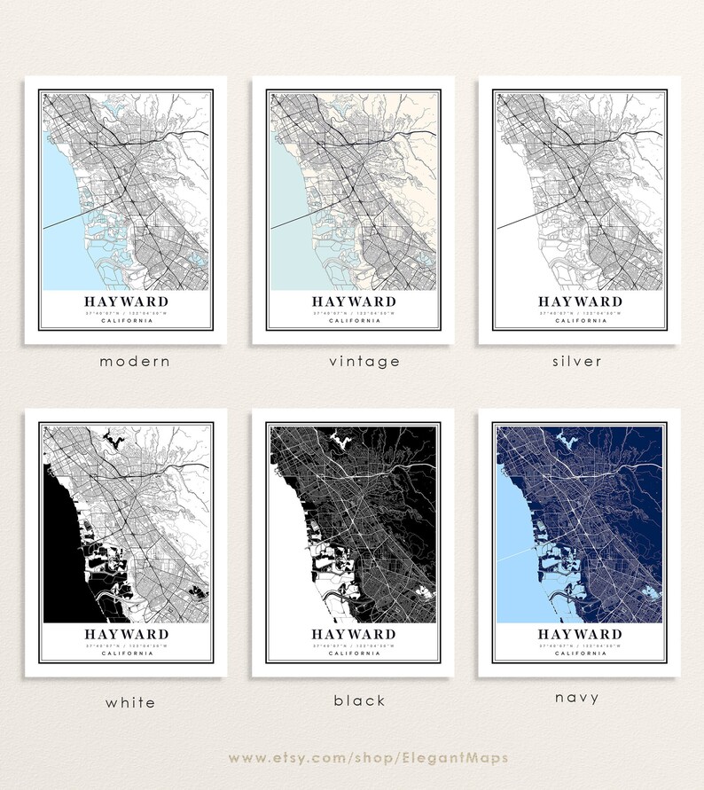 Hayward California map Hayward CA map Hayward city map | Etsy