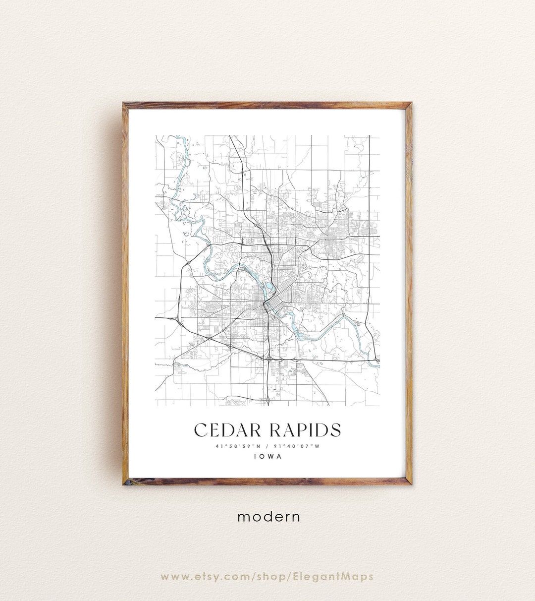 Cedar Rapids Iowa Map Art Print: Custom City Map - Etsy