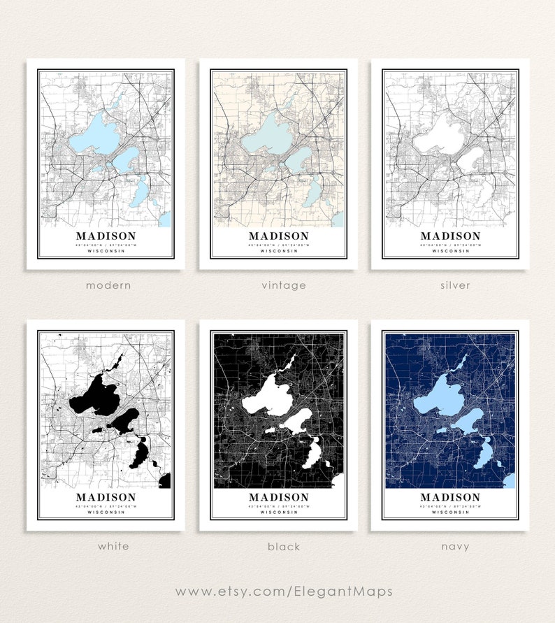Madison Wisconsin Map Madison WI Map Madison City Map | Etsy