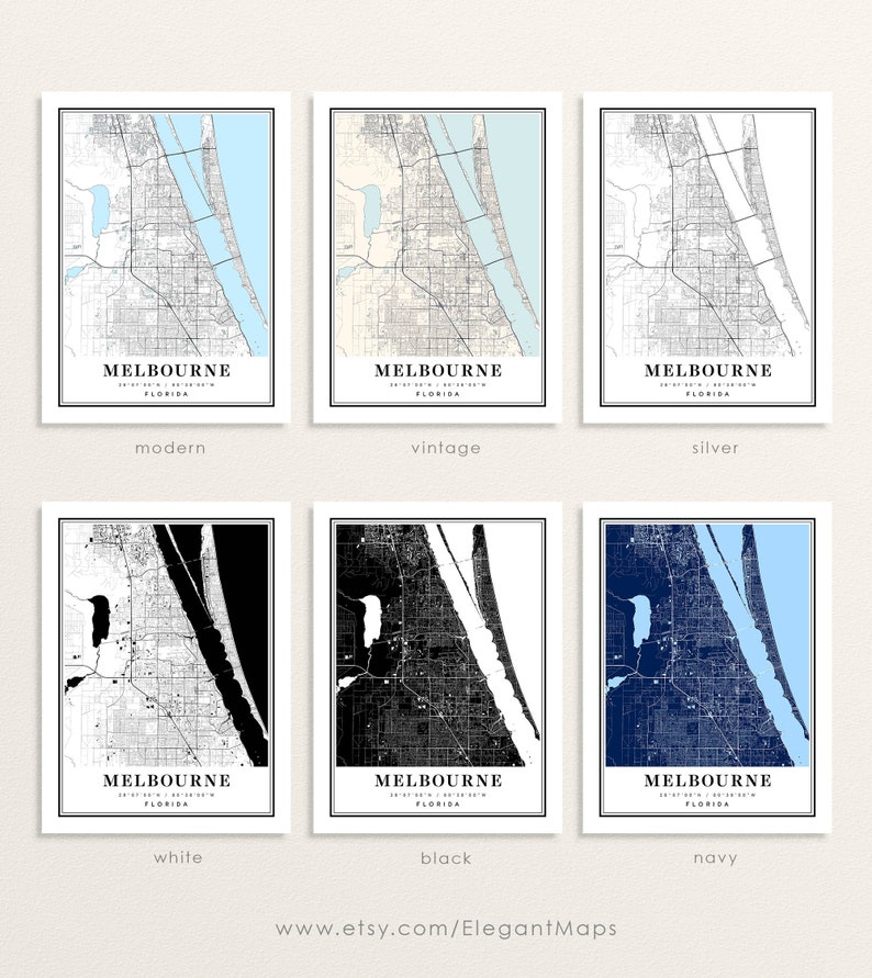 Melbourne Florida Map Melbourne FL Map Melbourne City Map | Etsy