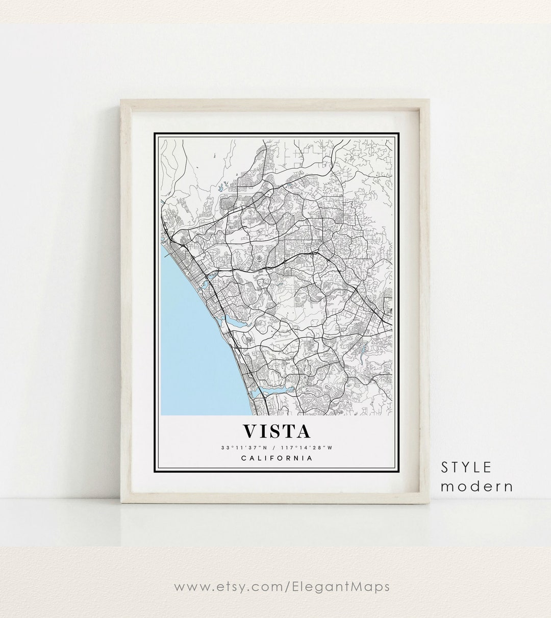 Vista California map, Vista CA map, Vista city map, Vista print, Vista ...