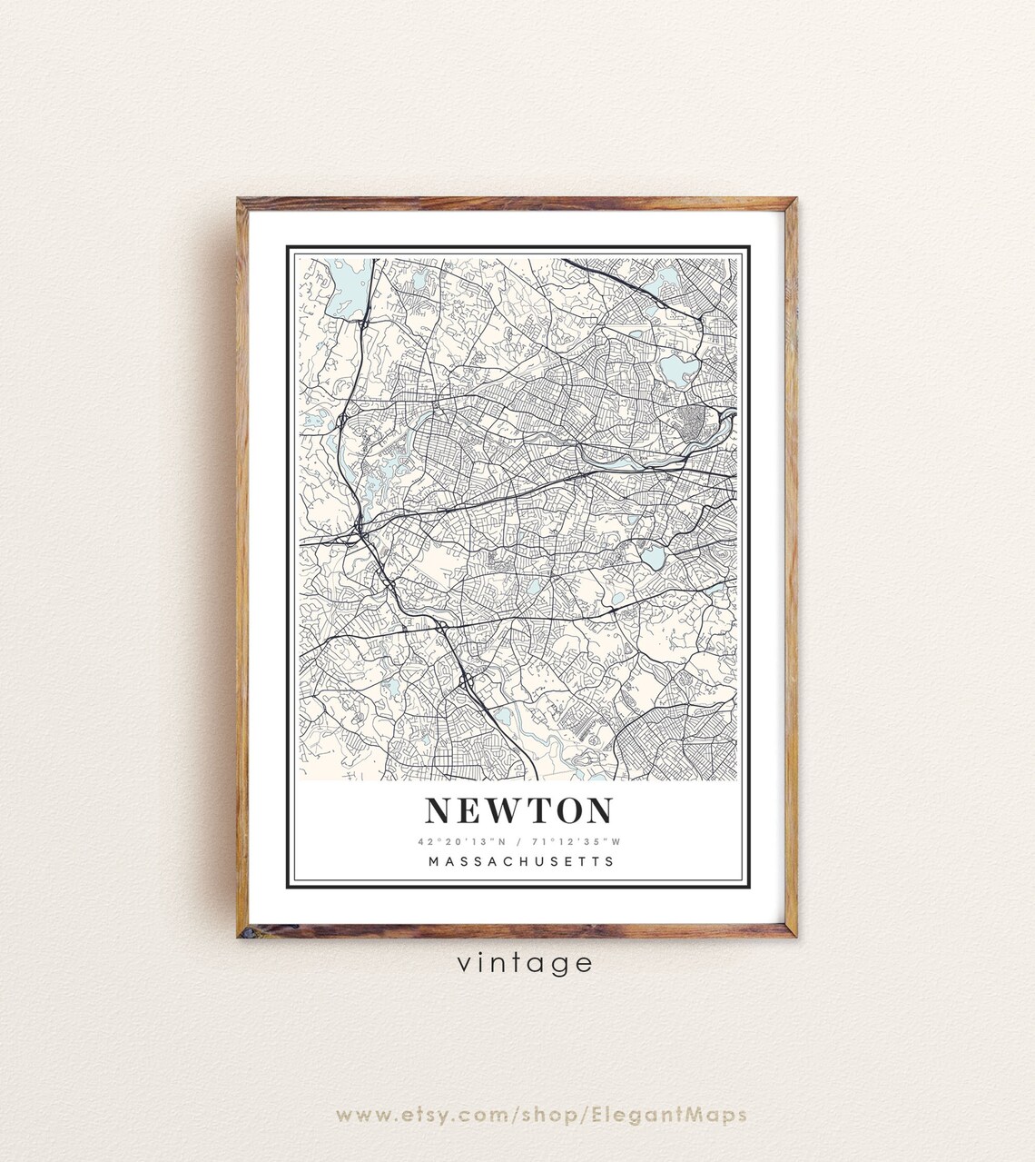 Newton Massachusetts map Newton MA map Newton city map | Etsy