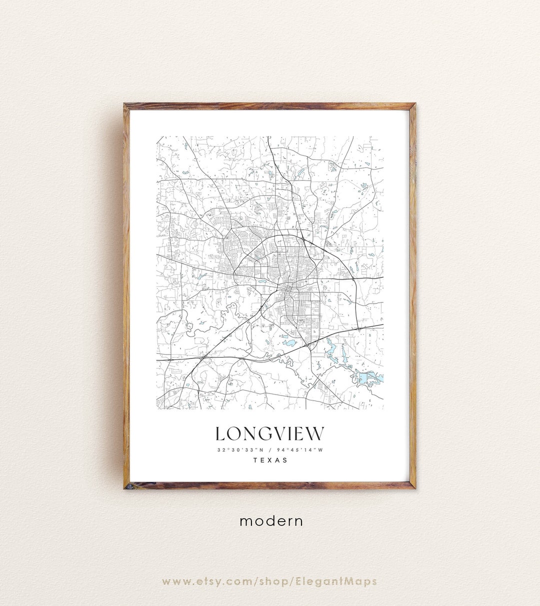 Longview Texas Map, Longview TX Map, Longview City Print, Longview ...