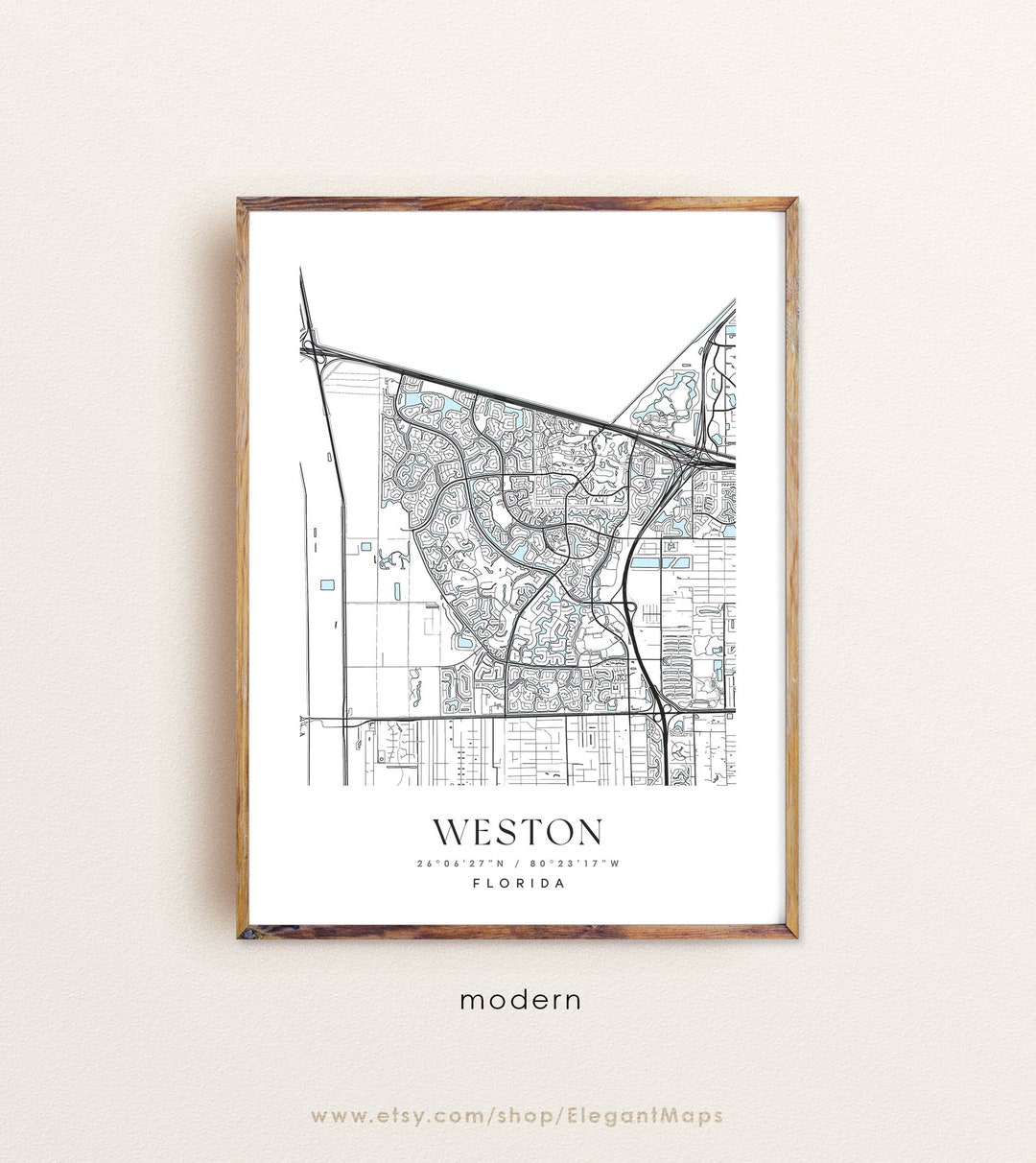 Weston Florida Map Art Print: Custom City Map - Etsy