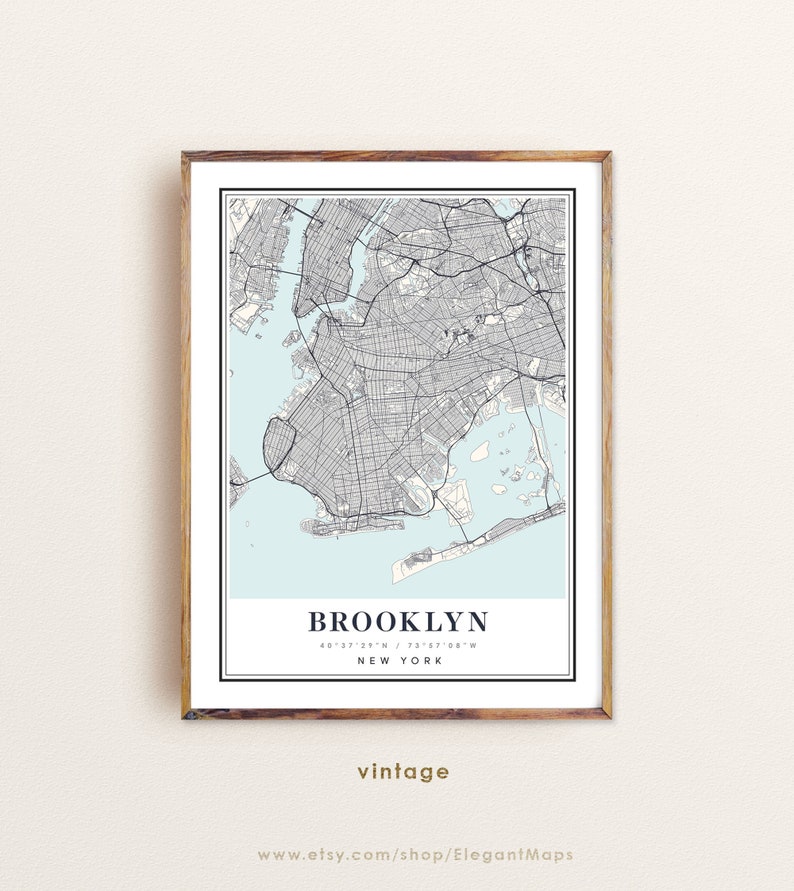 Brooklyn New York Map Brooklyn NY Map Brooklyn City Map | Etsy