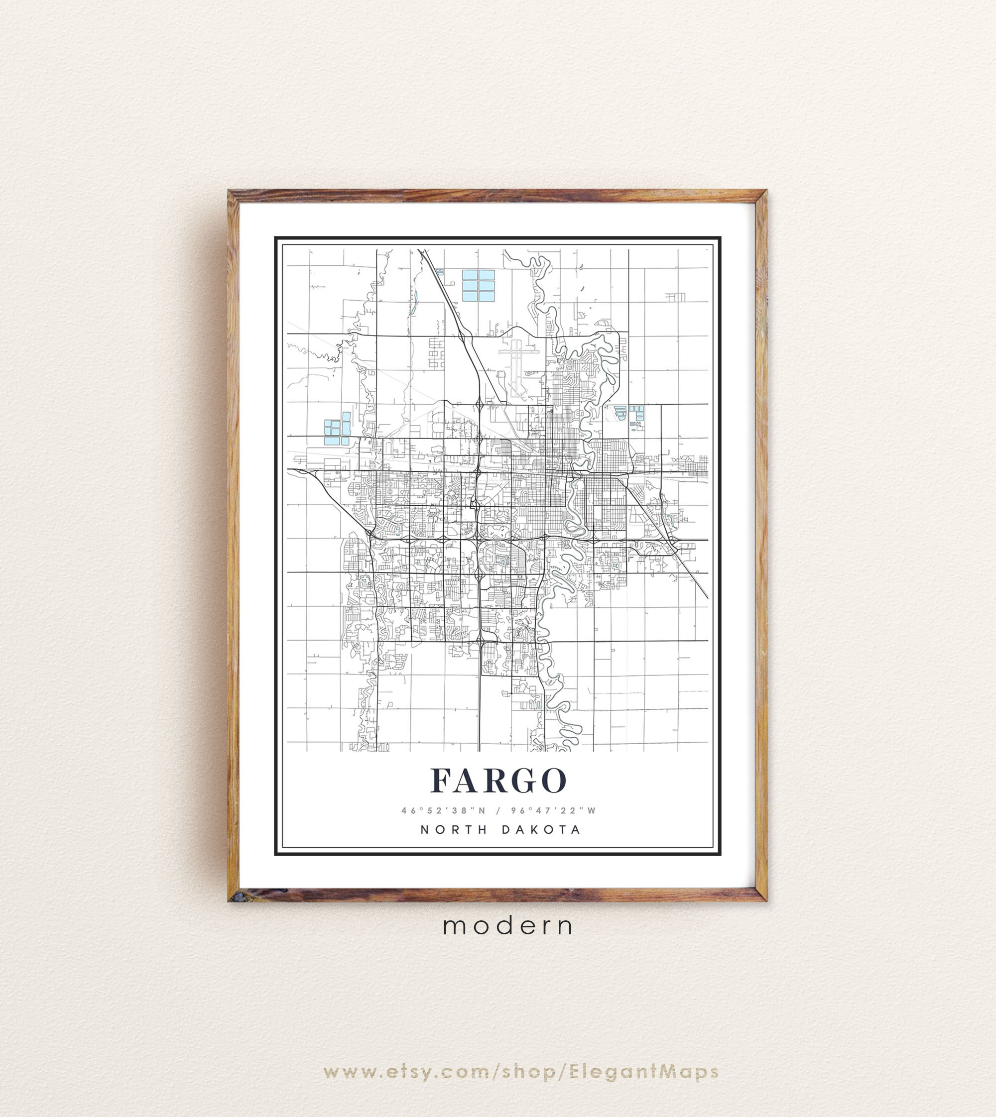Fargo North Dakota map Fargo ND map Fargo city map Fargo | Etsy