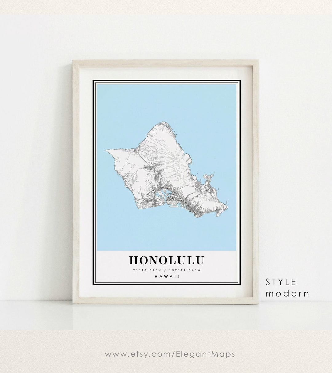 Honolulu Hawaii Map, Honolulu HI Map, Honolulu City Map, Honolulu Print ...