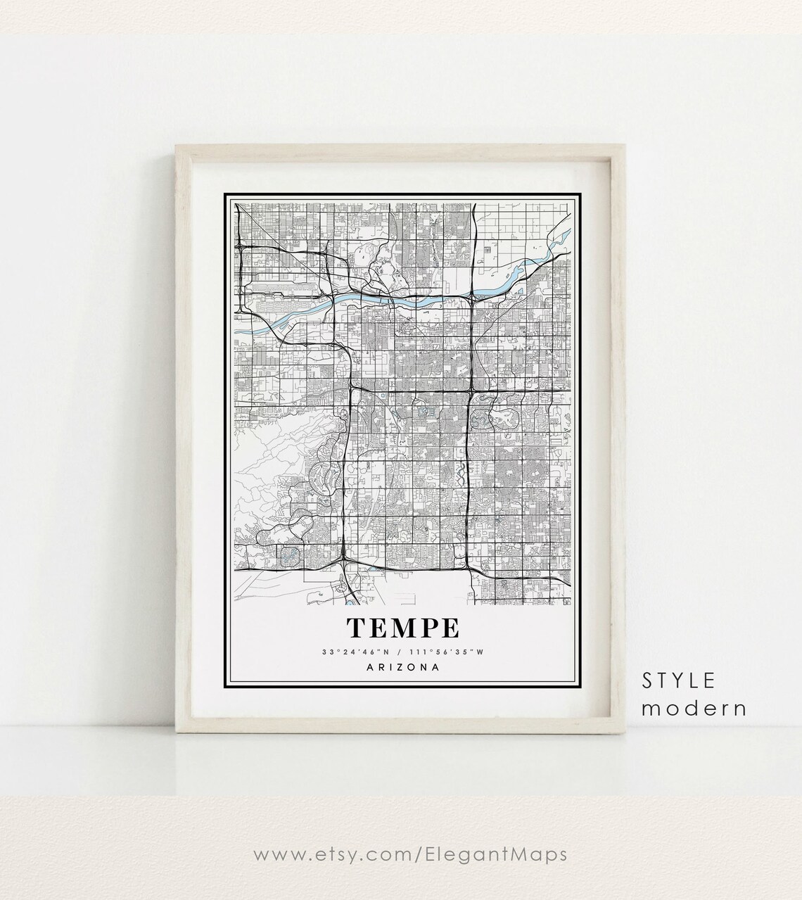 Tempe Arizona Map Tempe AZ Map Tempe City Map Tempe Print - Etsy