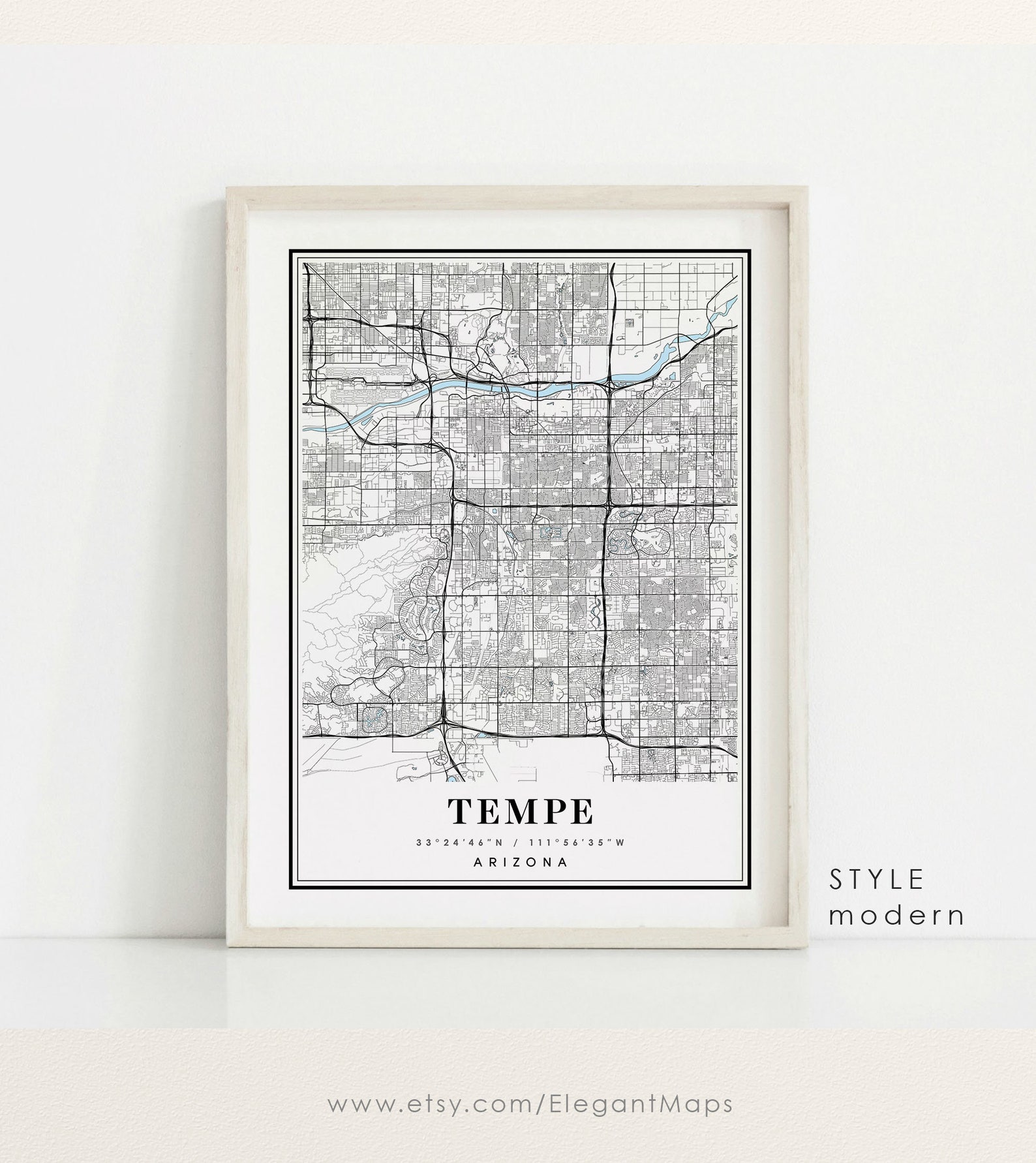 Tempe Arizona Map Tempe AZ Map Tempe City Map Tempe Print - Etsy