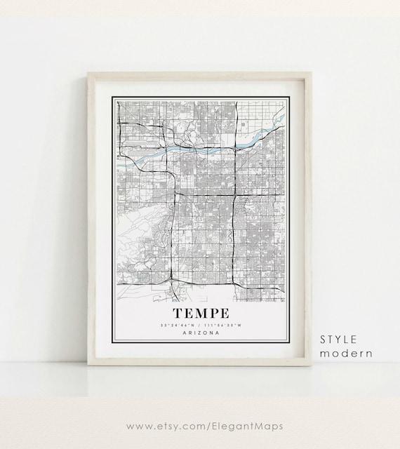 Tempe Arizona Map Tempe AZ Map Tempe City Map Tempe Print | Etsy