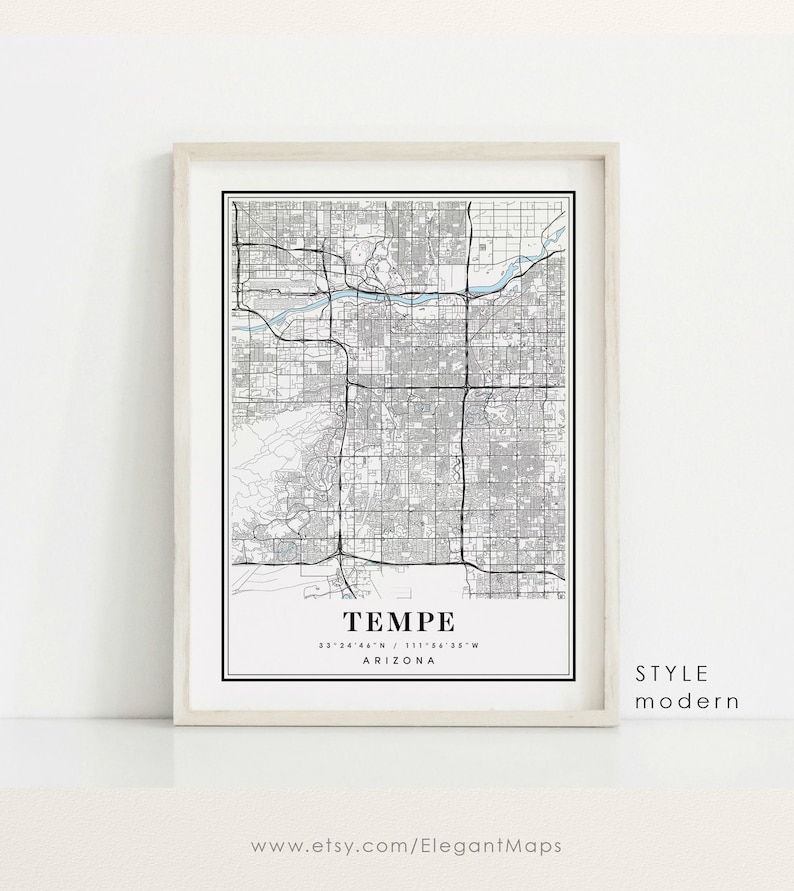 Tempe Arizona Map Tempe AZ Map Tempe City Map Tempe Print | Etsy