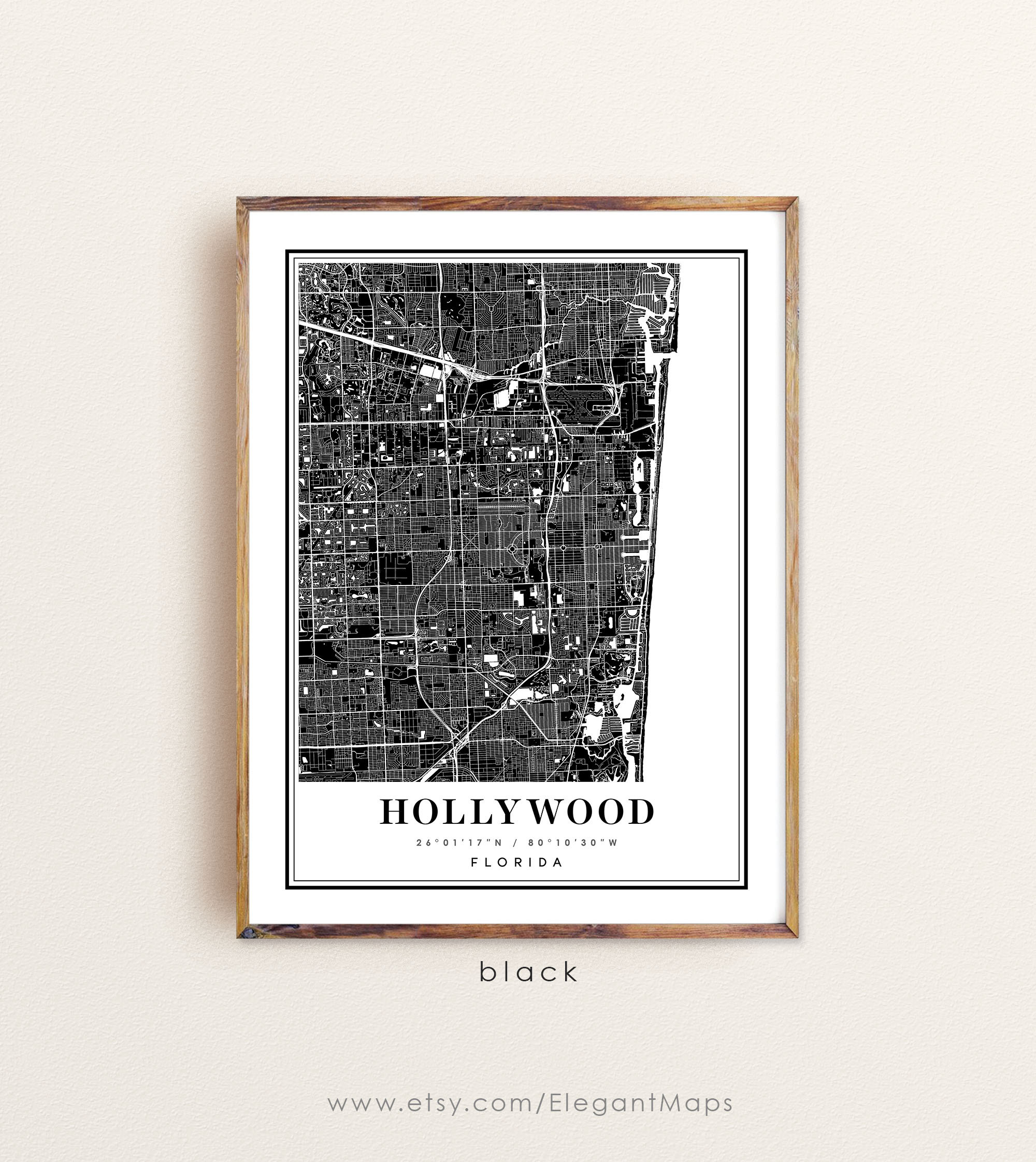 Hollywood Florida Map Hollywood FL Map Hollywood City Map | Etsy
