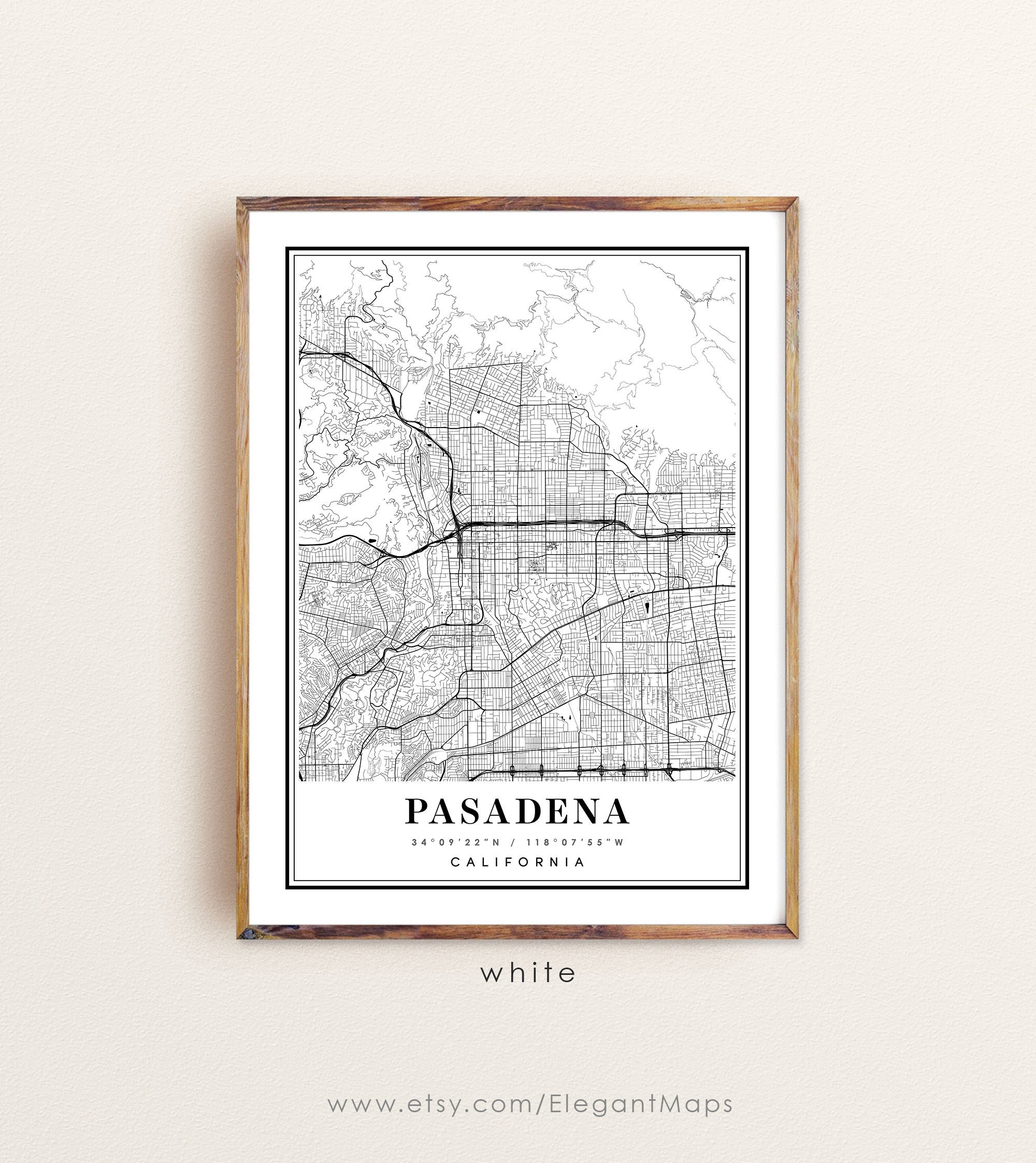Pasadena California Map Pasadena CA Map Pasadena City Map | Etsy