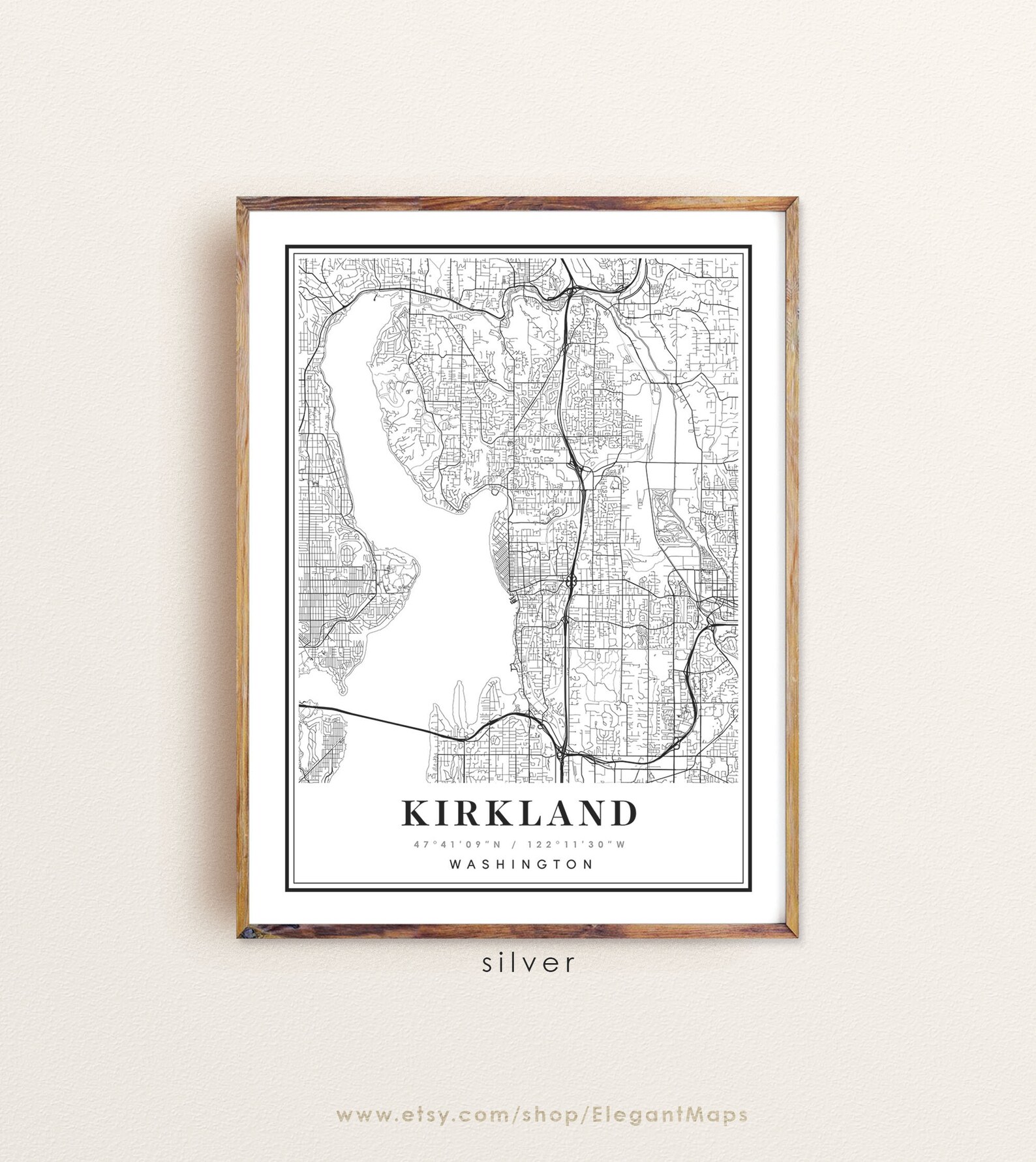Kirkland Washington map Kirkland WA map Kirkland city map | Etsy