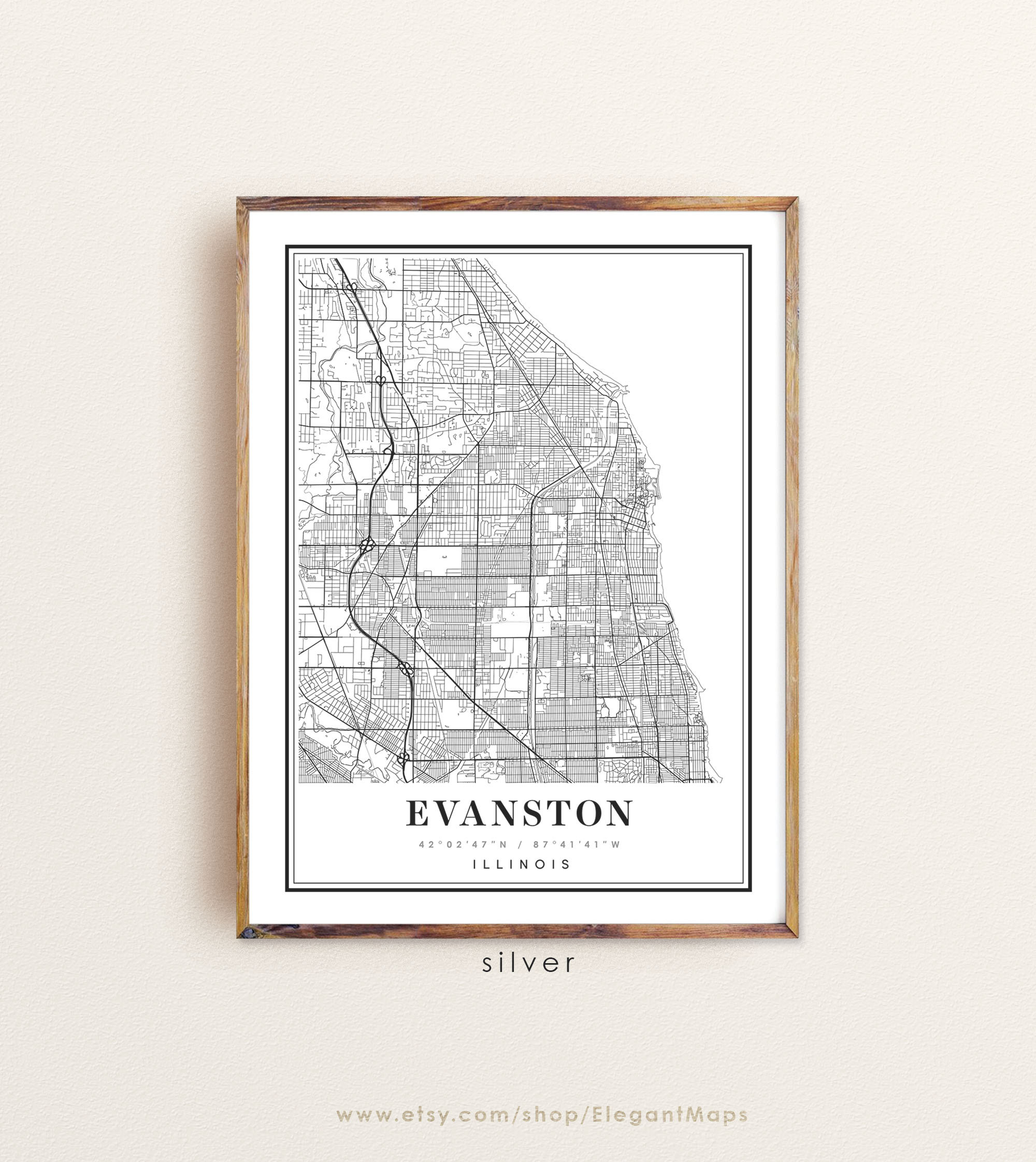 Evanston Illinois map Evanston IL map Evanston city map | Etsy