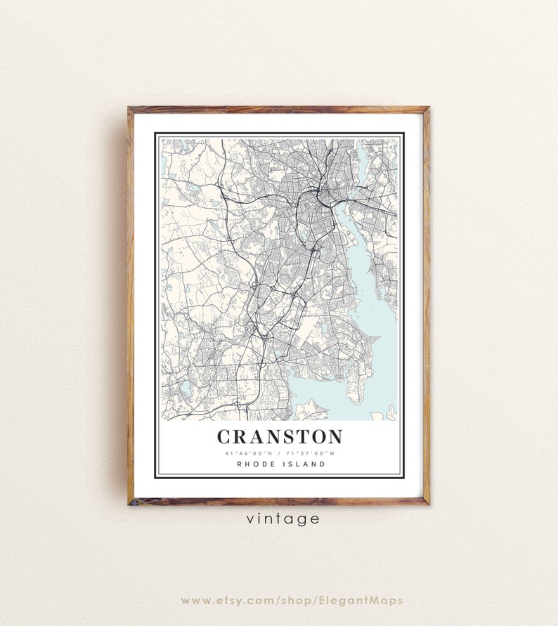 Cranston Rhode Island map Cranston RI map Cranston city map | Etsy
