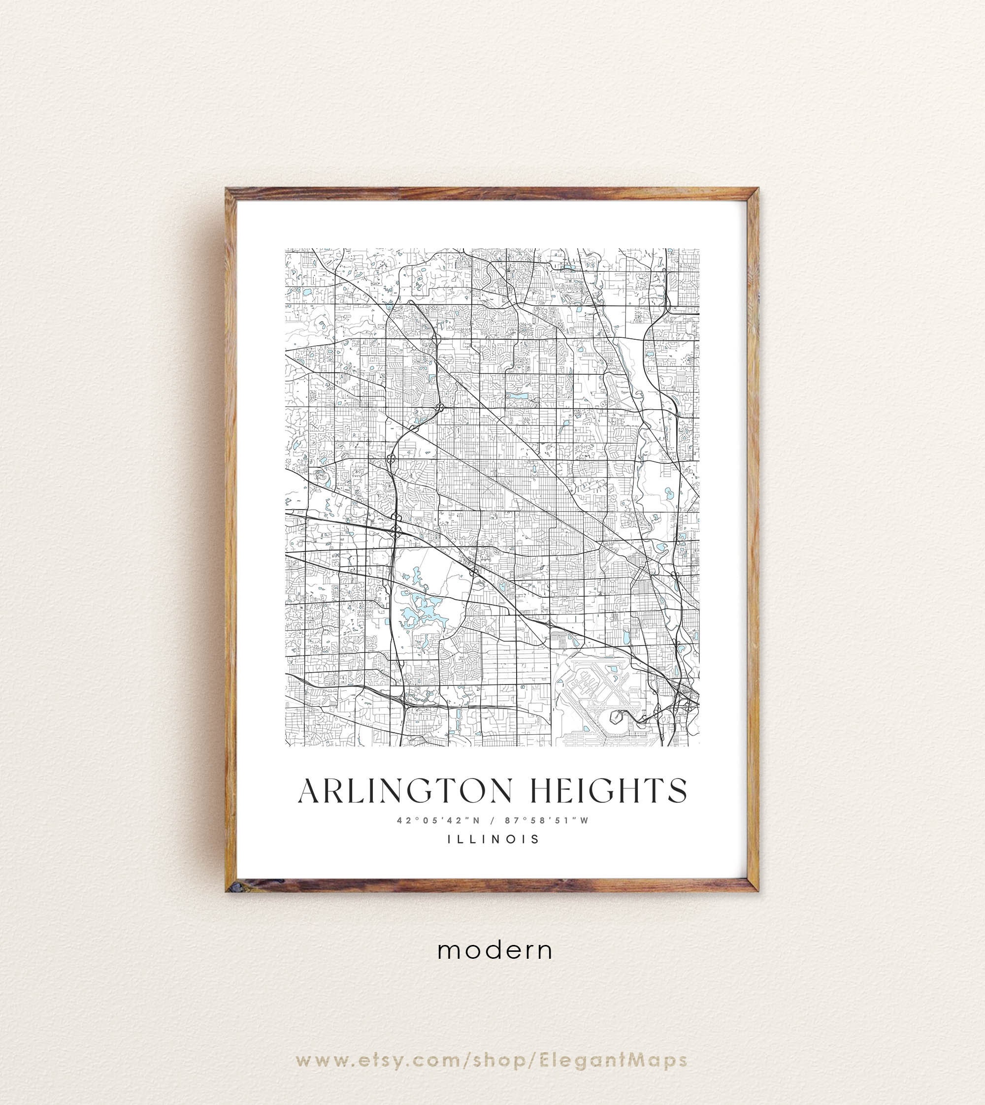 Arlington Heights Illinois map Arlington Heights IL map | Etsy
