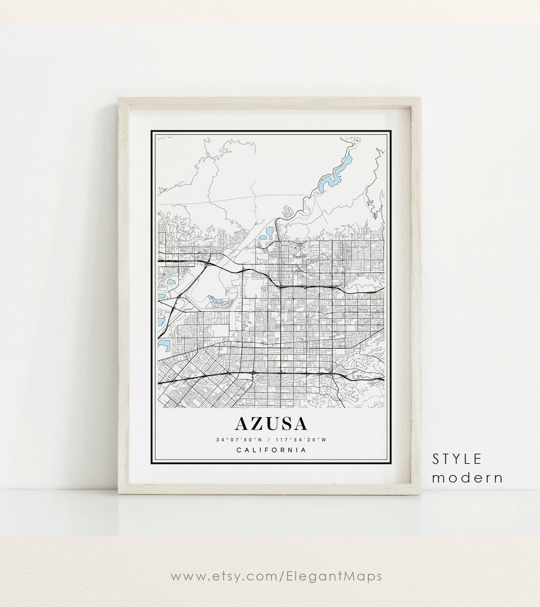 Azusa California Map, Azusa CA Map, Azusa City Map, Azusa Print, Azusa ...