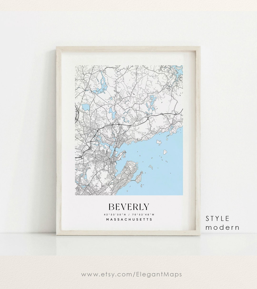 Beverly Massachusetts Map, Beverly MA Map, Beverly City Print, Beverly ...