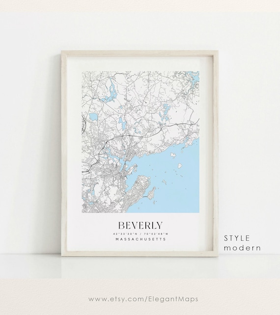 Beverly Massachusetts Map Beverly MA Map Beverly City Print - Etsy