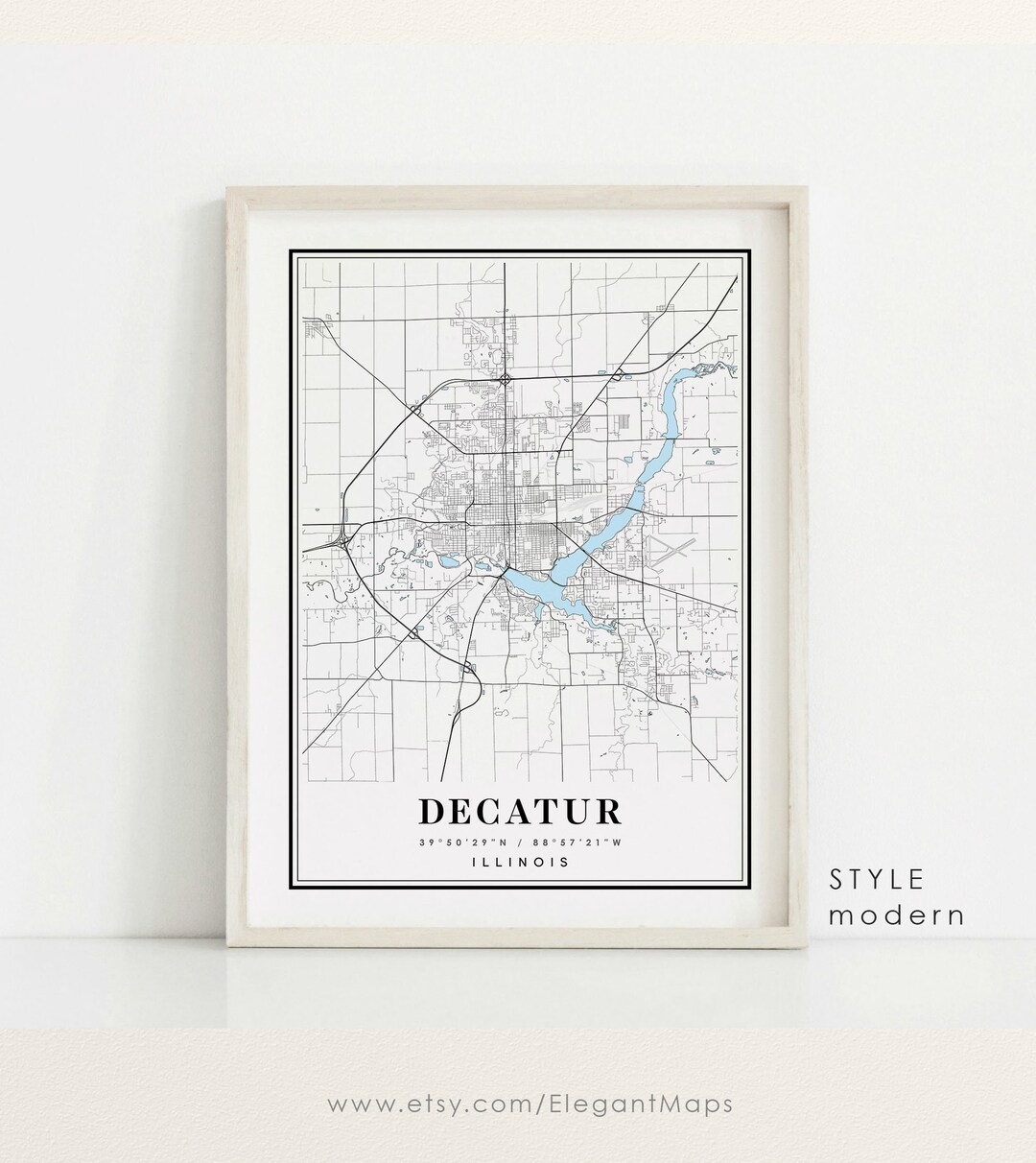Decatur Illinois Map Decatur IL Map Decatur City Map - Etsy