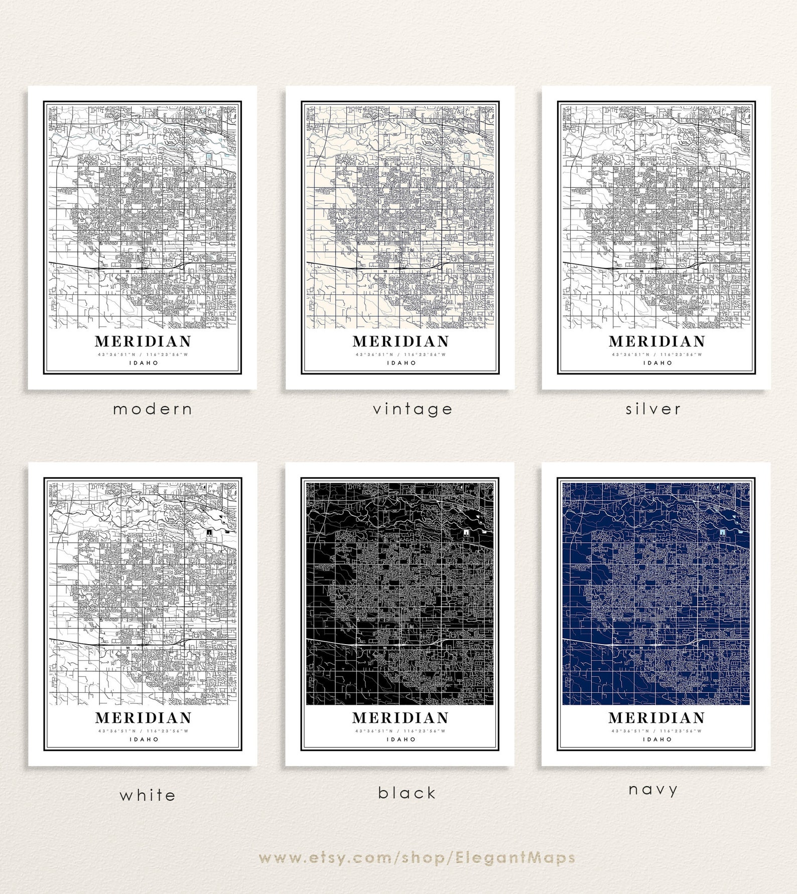 Meridian Idaho map Meridian ID map Meridian city map | Etsy