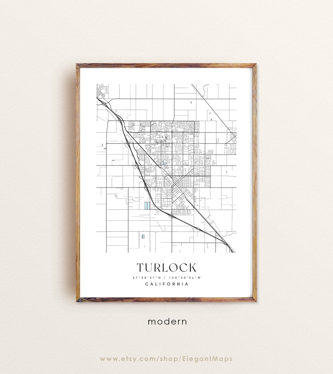 Turlock California Map, Turlock CA Map, Turlock City Print, Turlock ...