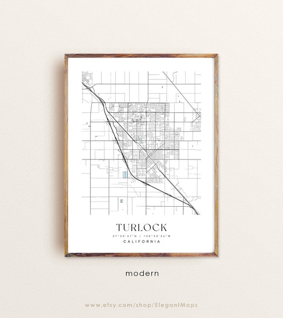 Turlock California Map Turlock CA Map Turlock City Print - Etsy
