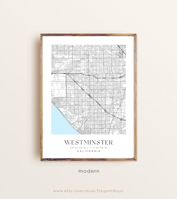 Westminster California Map Westminster CA Map Westminster | Etsy