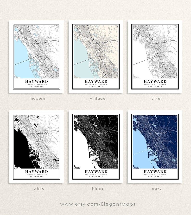 Hayward California Map Hayward CA Map Hayward City Map | Etsy