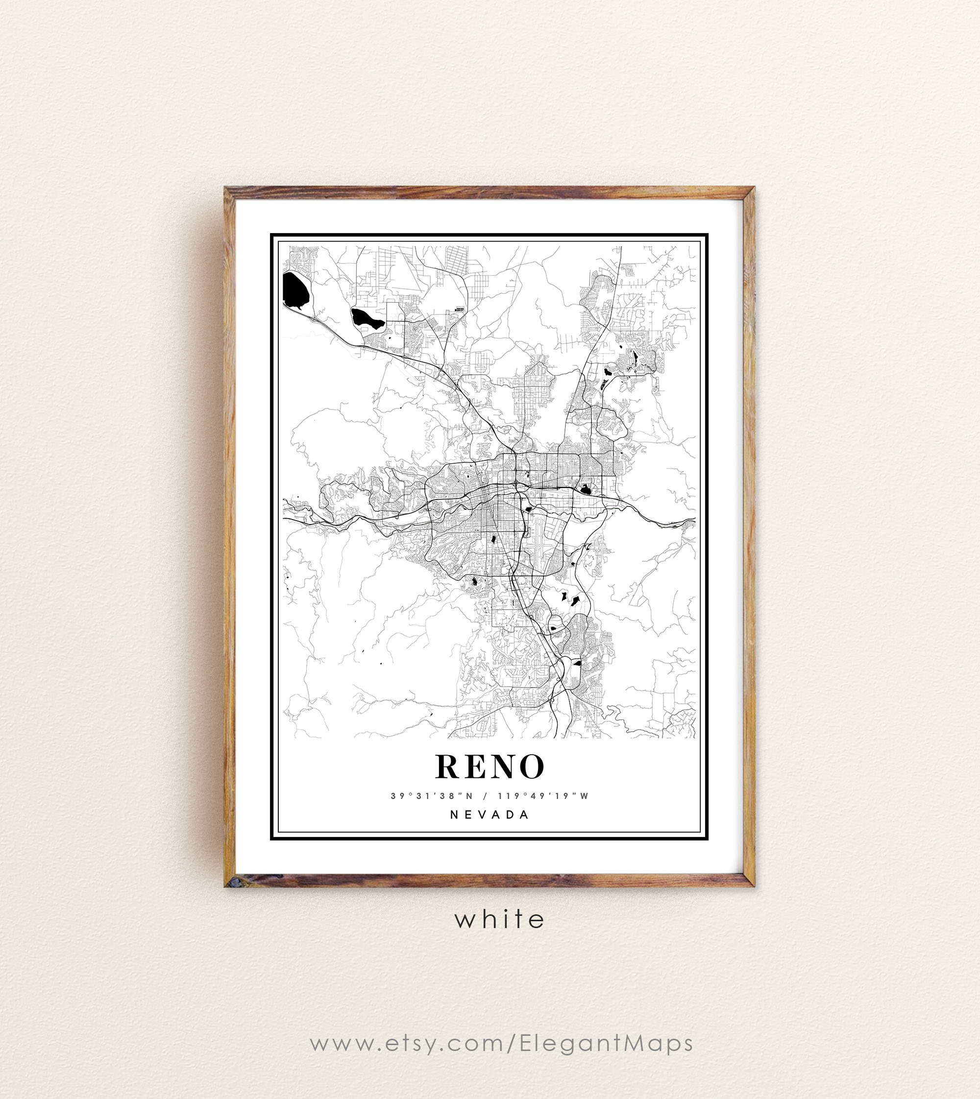 Mapa de Reno Nevada mapa de Reno NV mapa de la ciudad de - Etsy México