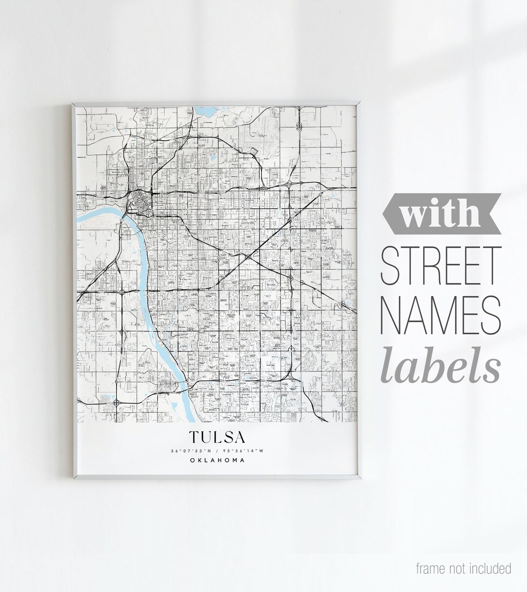 Tulsa OK Map With Street Name Labels A Stylish and Detailed Depiction ...
