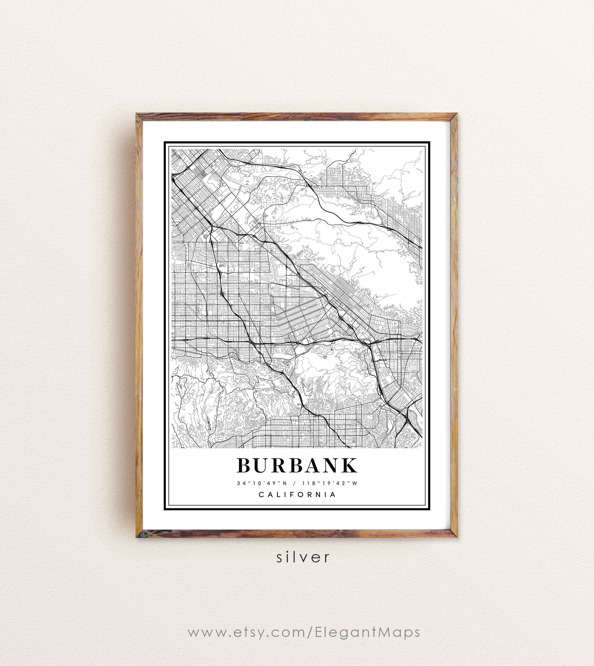 Burbank California Map Burbank CA Map Burbank City Map | Etsy