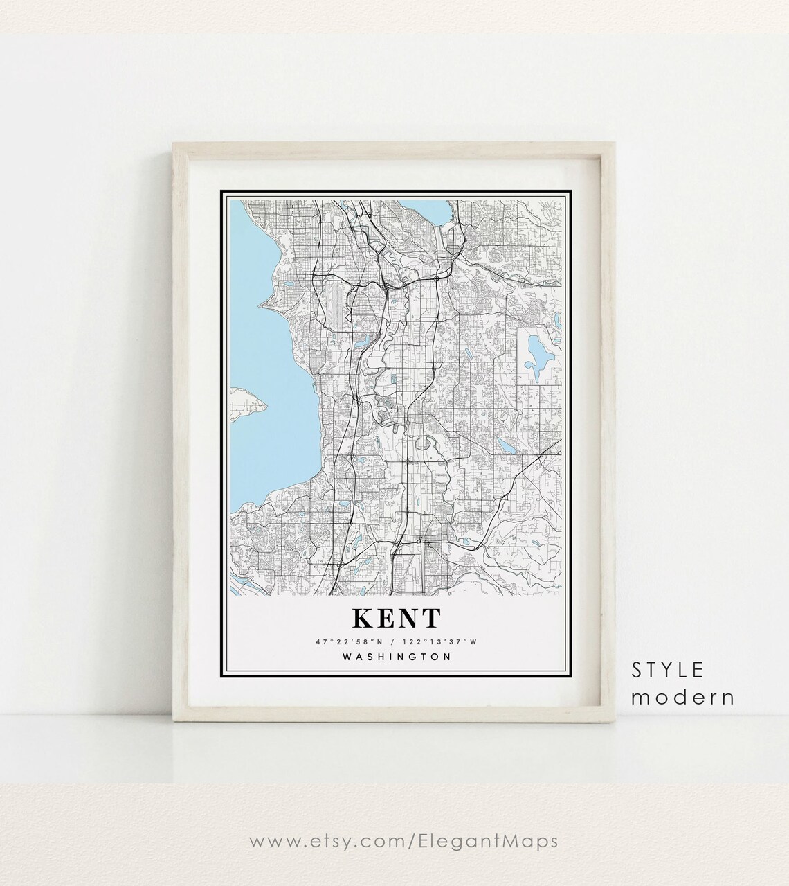 Kent Washington Map Kent WA Map Kent City Map Kent Print - Etsy