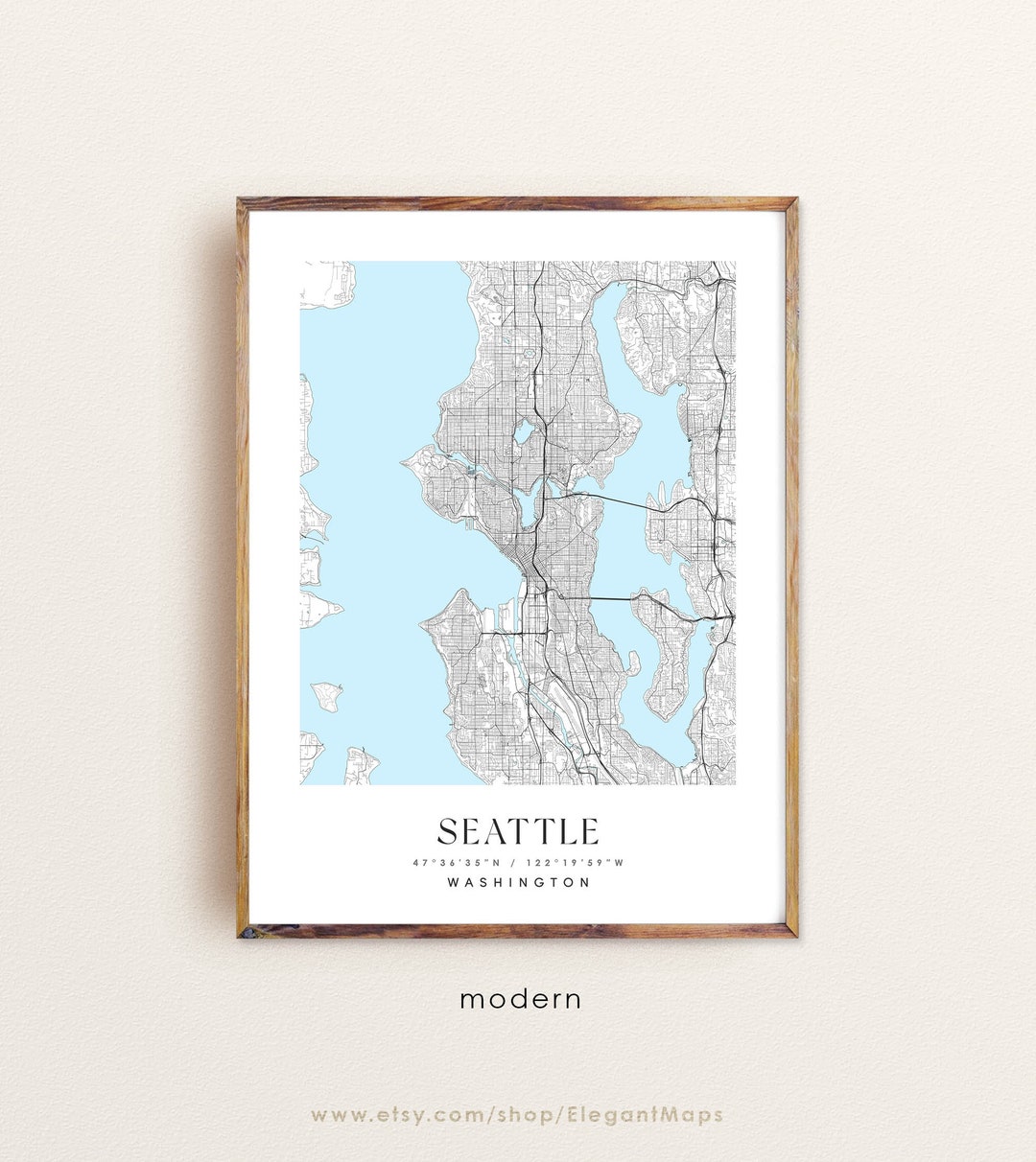 Seattle Washington Map, Seattle WA Map, Seattle City Print, Seattle ...