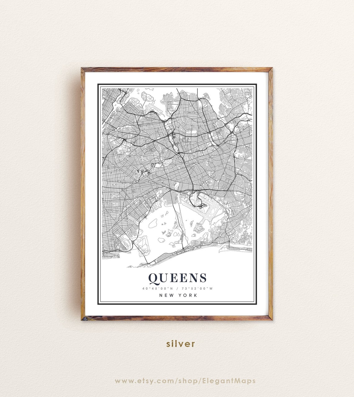 Queens New York map Queens NY map Queens city map Queens | Etsy