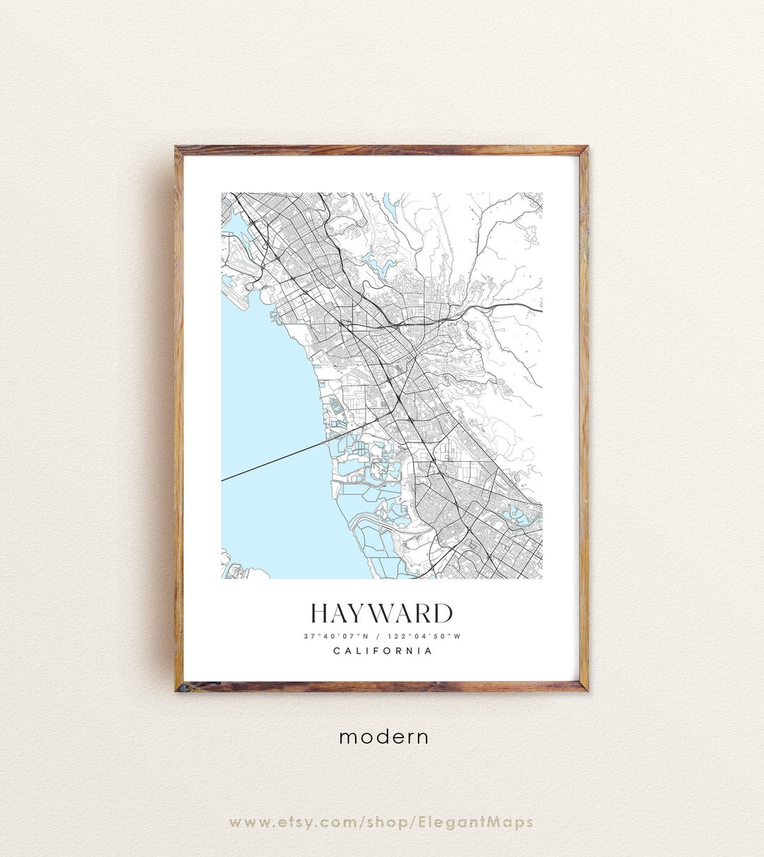Hayward California Map, Hayward CA Map, Hayward City Print, Hayward ...