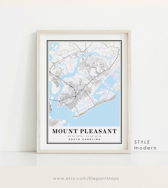 Mount Pleasant South Carolina Map Mount Pleasant SC Map | Etsy