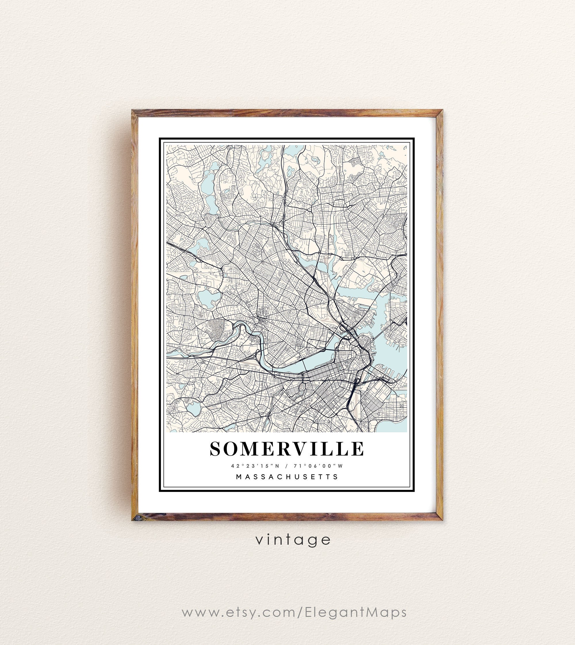 Somerville Massachusetts Map Somerville MA Map Somerville | Etsy