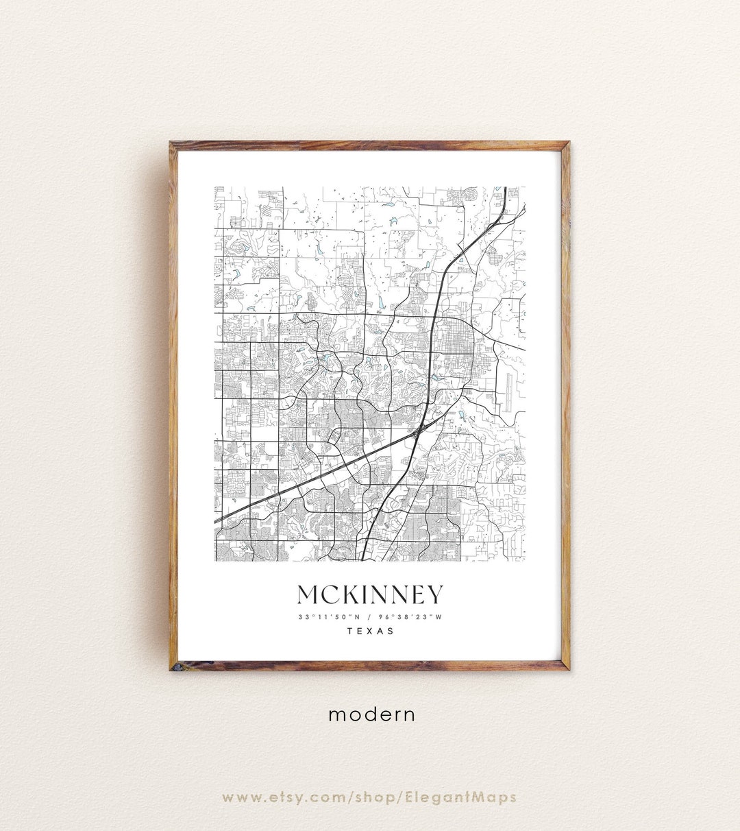 Mckinney Texas Map, Mckinney TX Map, Mckinney City Print, Mckinney ...