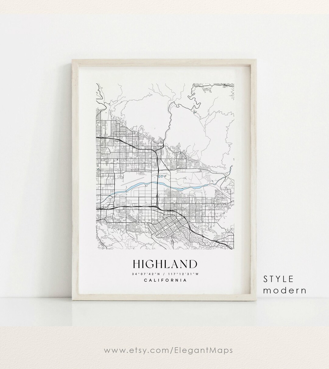 Highland California Map, Highland CA Map, Highland City Print, Highland ...
