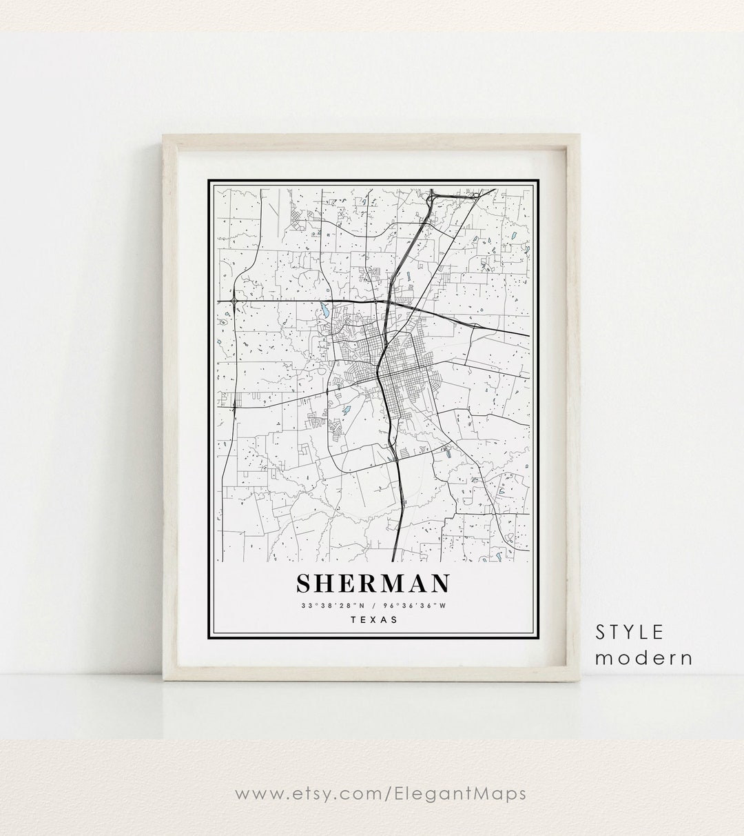 Sherman Texas Map Sherman TX Map Sherman City Map Sherman - Etsy