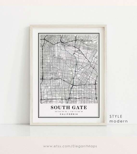 South Gate California Map South Gate CA Map South Gate City | Etsy