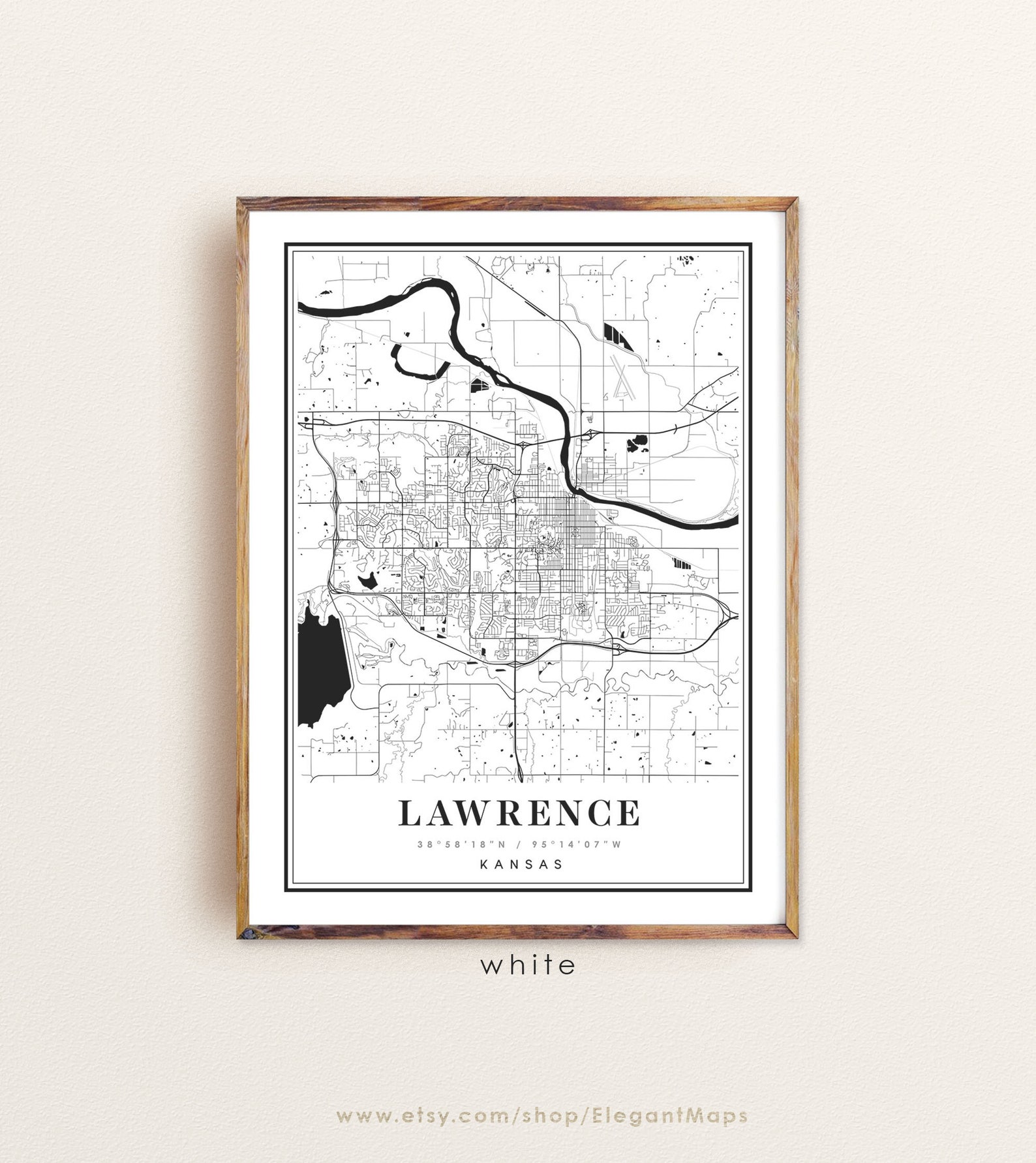 Lawrence Kansas map Lawrence KS map Lawrence city map | Etsy