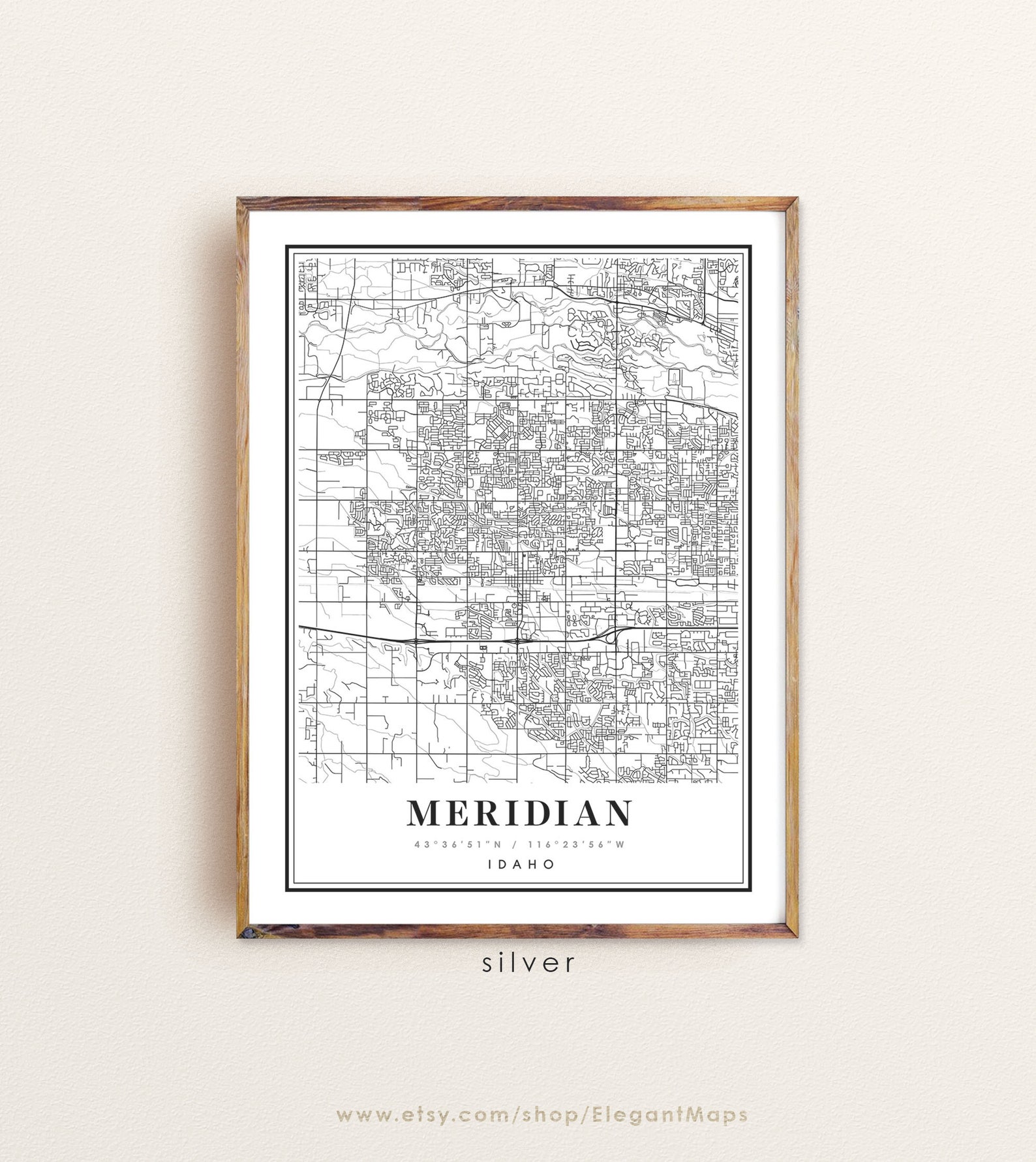 Meridian Idaho map Meridian ID map Meridian city map | Etsy