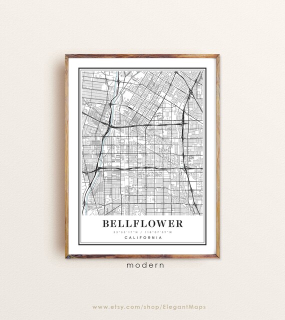 Bellflower California map Bellflower CA map Bellflower city | Etsy